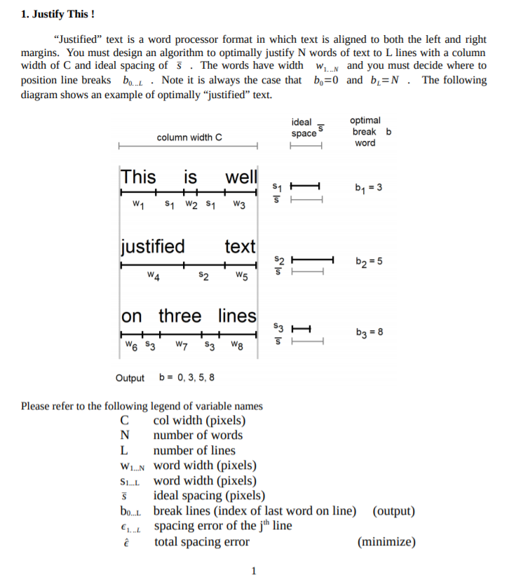 1. Justify This! "Justified" text is a word processor | Chegg.com