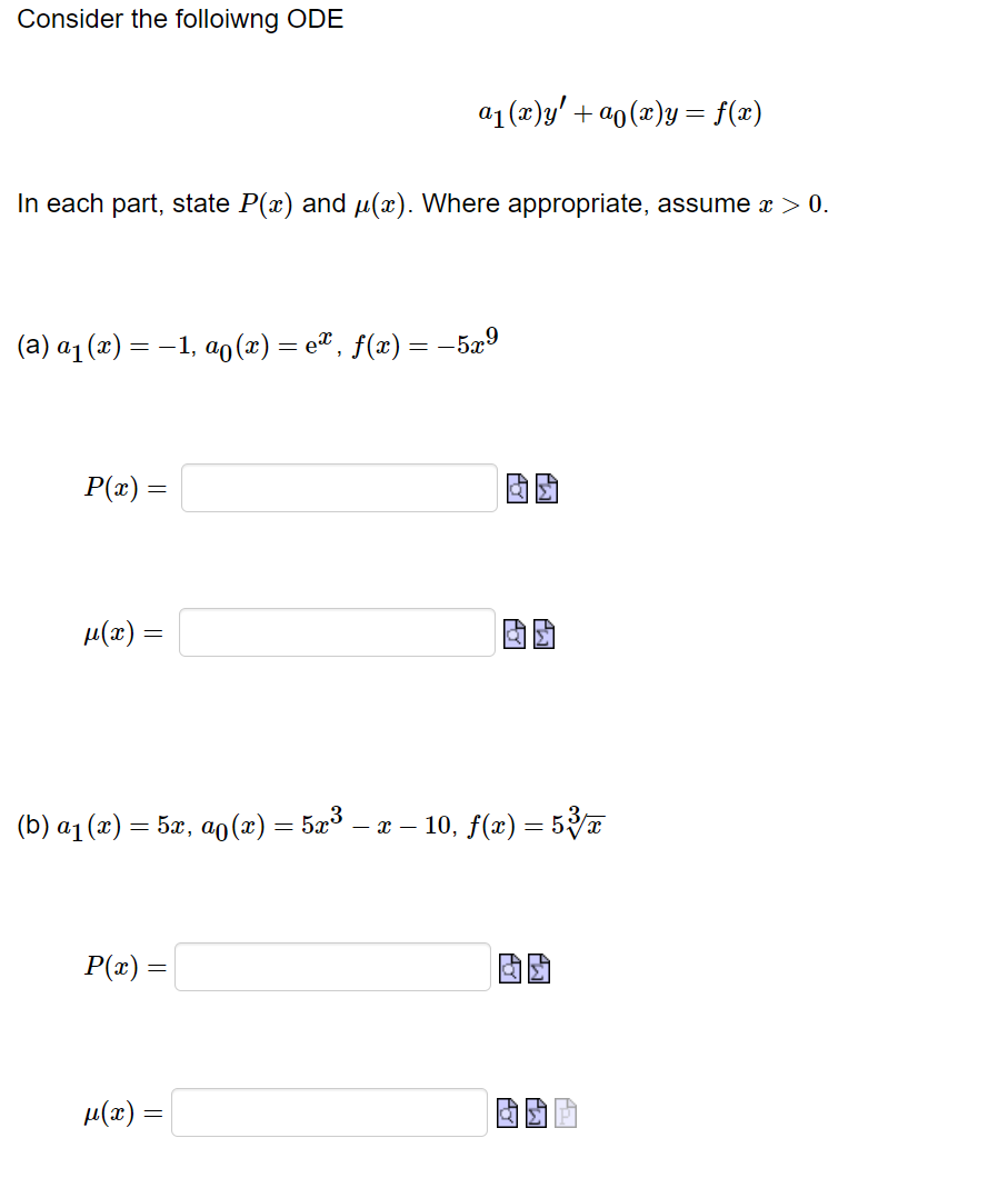 Solved Consider The Folloiwng Ode A1 X Y′ A0 X Y F X In