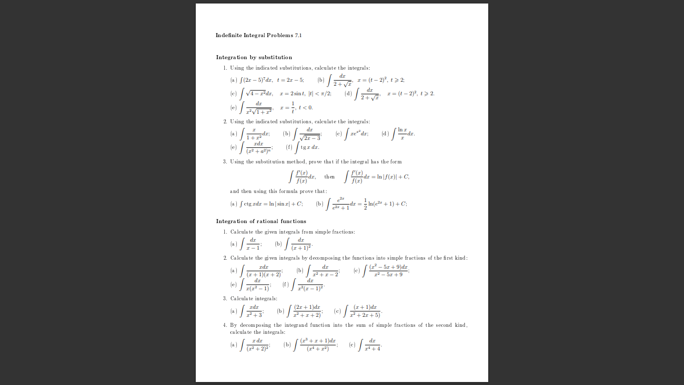 Solved Indefinite Integ ral Problems 7.1Integration by | Chegg.com