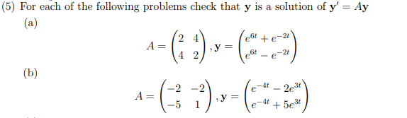 Solved (5) For each of the following problems check that y | Chegg.com
