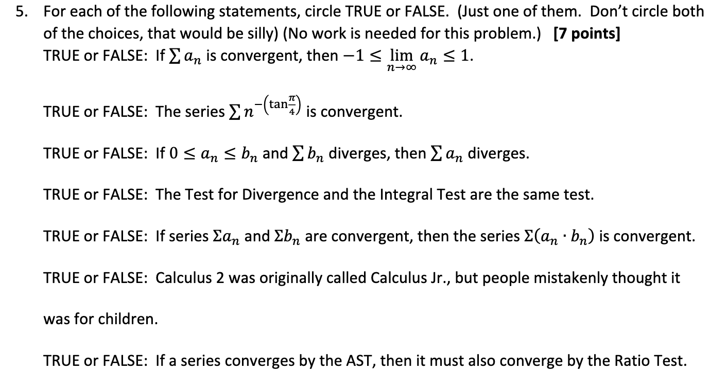 Solved For each of the following statements, circle TRUE or | Chegg.com