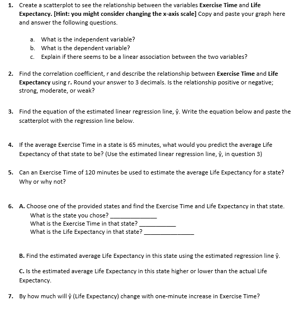 Solved \begin{tabular}{|l|r|r|} \hline State & Exercise Time | Chegg.com
