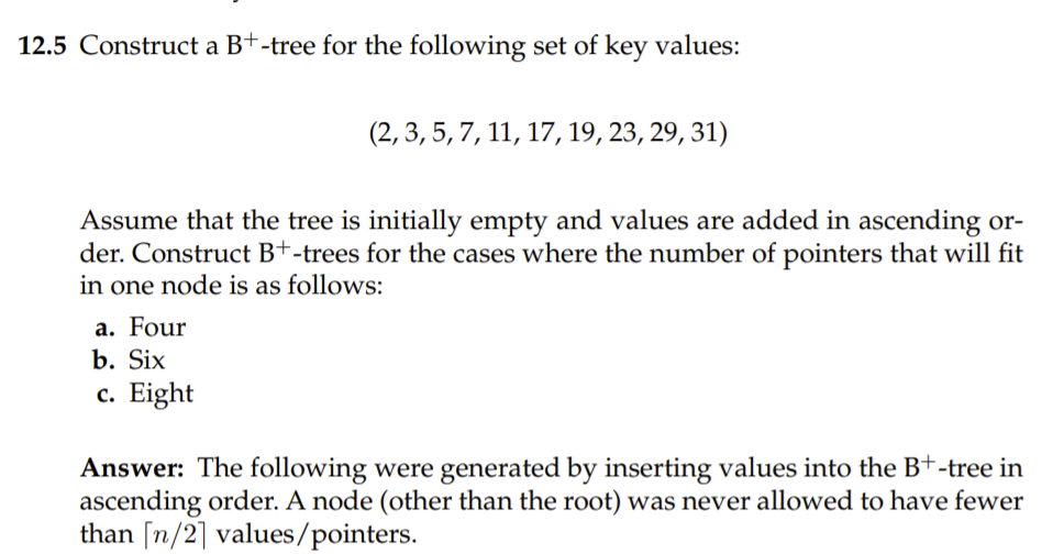 Solved 12.5 Construct a B+-tree for the following set of key | Chegg.com