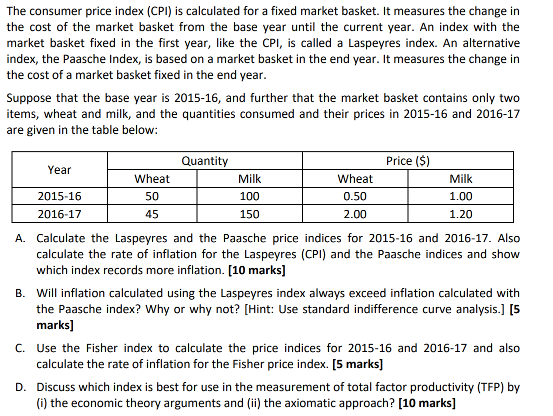 Solved The consumer price index (CPI) is calculated for a | Chegg.com