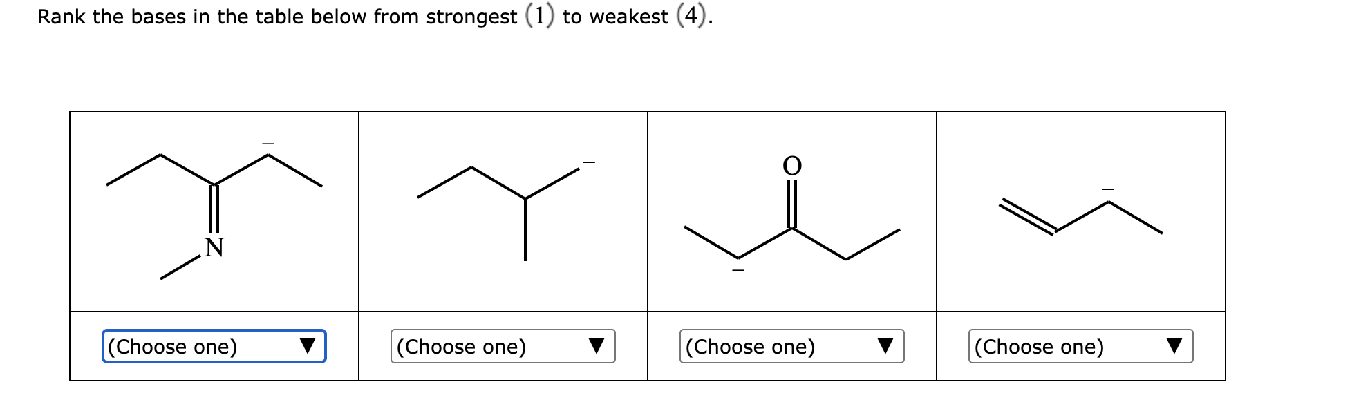 Solved Rank the bases in the table below from strongest (1) | Chegg.com