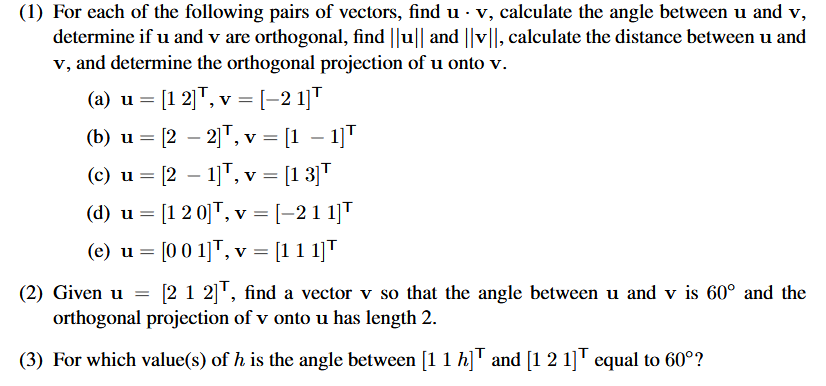 Solved u (1) For each of the following pairs of vectors, | Chegg.com