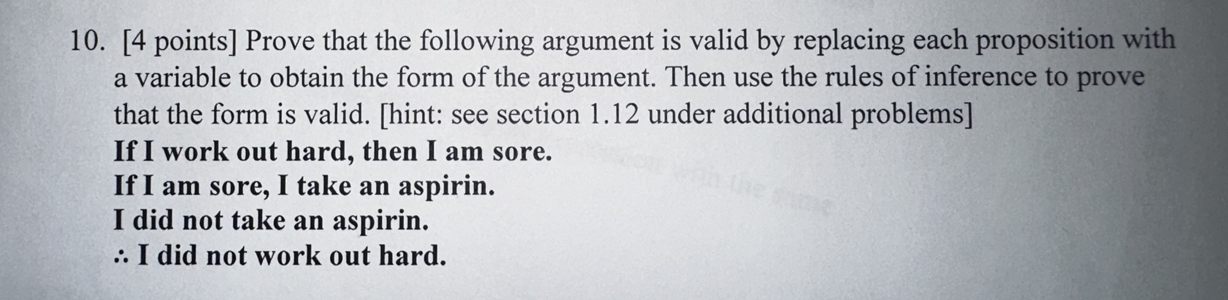 Solved 10. [ 4 points] Prove that the following argument is | Chegg.com