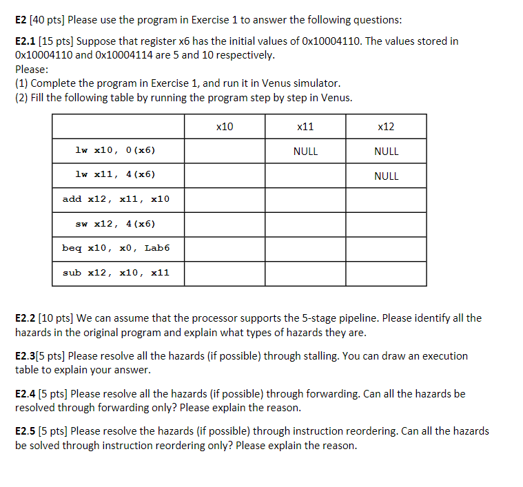 Solved Previous Code: lw x10, 0(x6) lw x11, 4(x6) add | Chegg.com