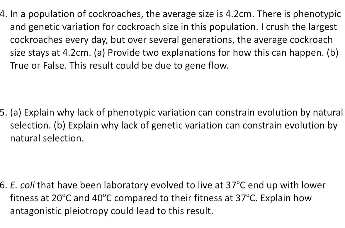 4. In a population of cockroaches, the average size | Chegg.com