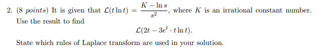 Solved K - Ins 2. (8 points) It is given that c(t Int) where | Chegg.com