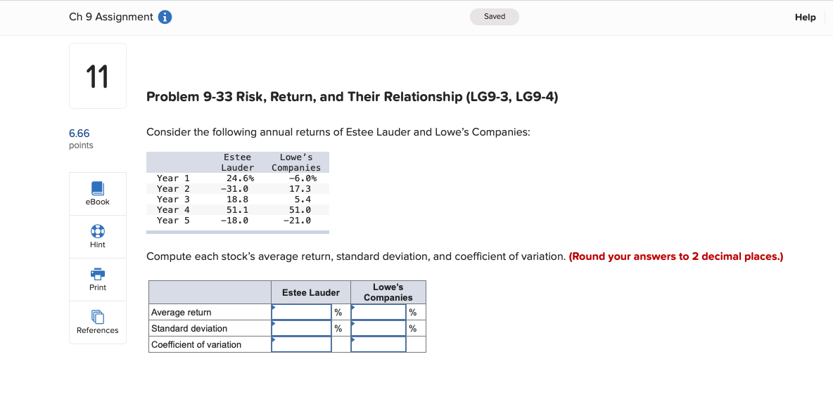Solved Problem 9-33 Risk, Return, and Their Relationship | Chegg.com