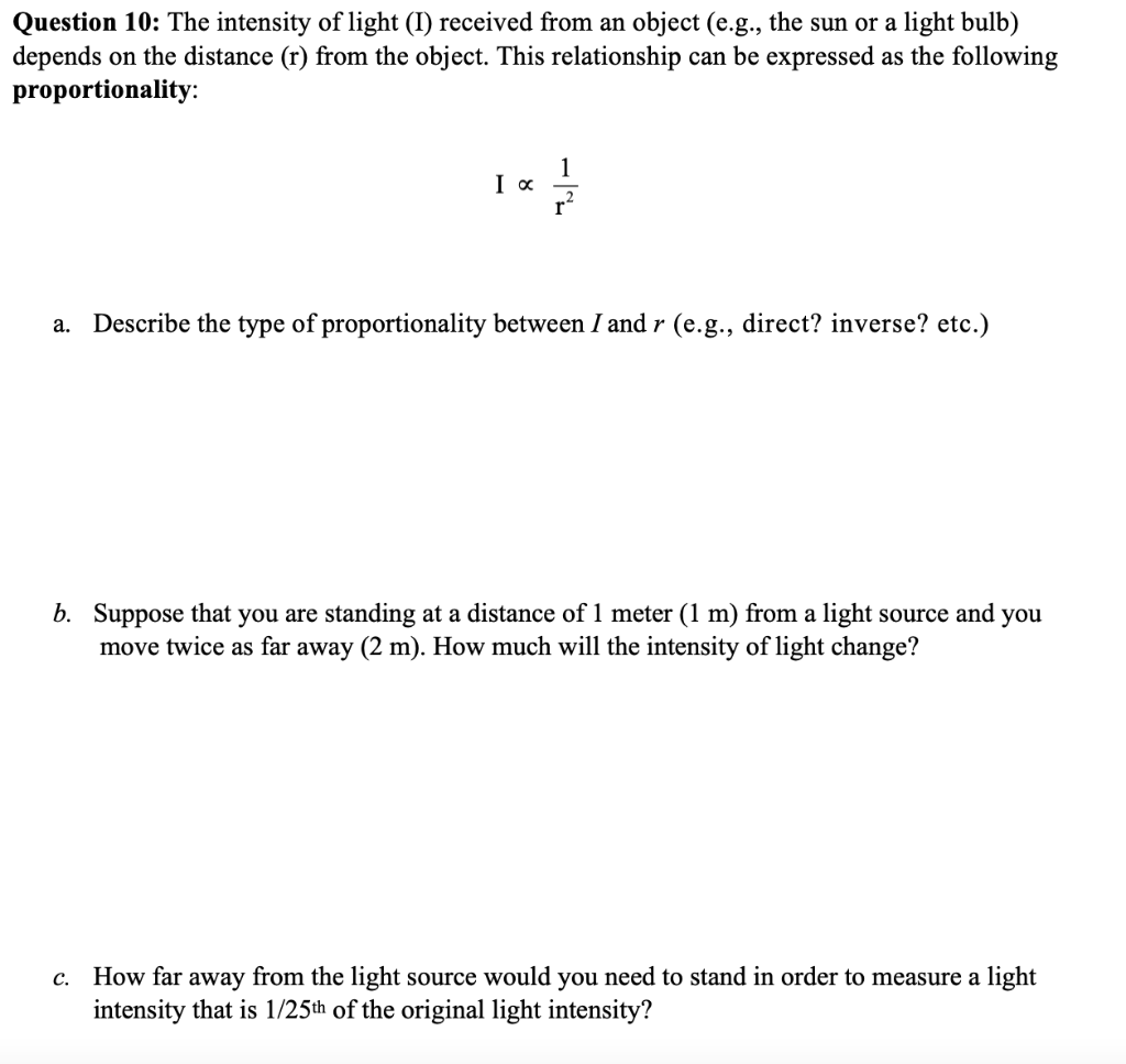 Solved Question 10: The intensity of light (1) received from | Chegg.com
