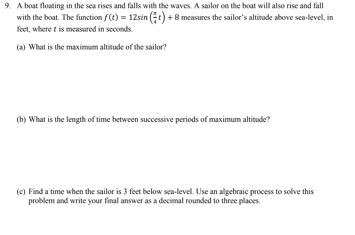 Solved 9. A boat floating in the sea rises and falls with | Chegg.com