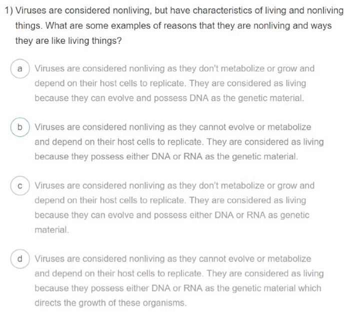 Solved 1) Viruses are considered nonliving, but have | Chegg.com