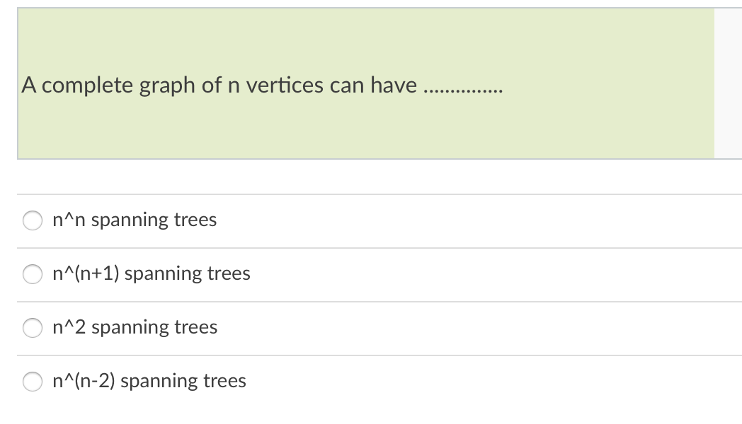 Solved A complete graph of n vertices can have ....... n^n | Chegg.com