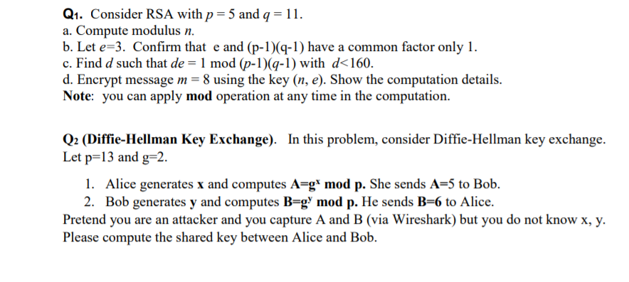 Solved Q1 Consider Rsa With P 5 And Q 11 A Compute 