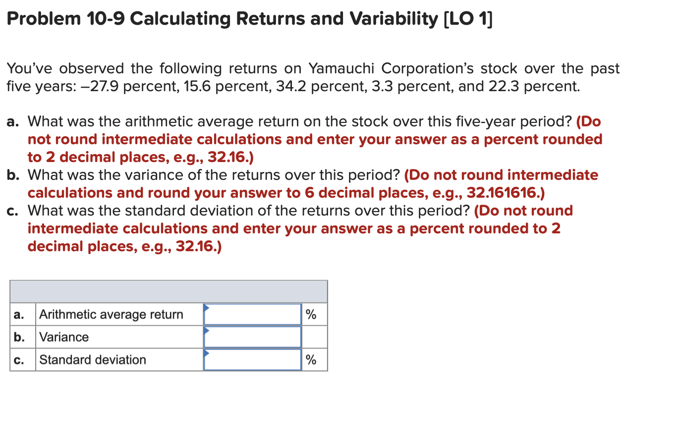Solved Problem 10-9 Calculating Returns and Variability [LO | Chegg.com