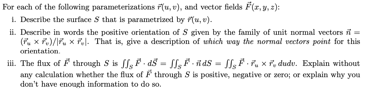 Solved For each of the following parameterizations F(u, v), | Chegg.com
