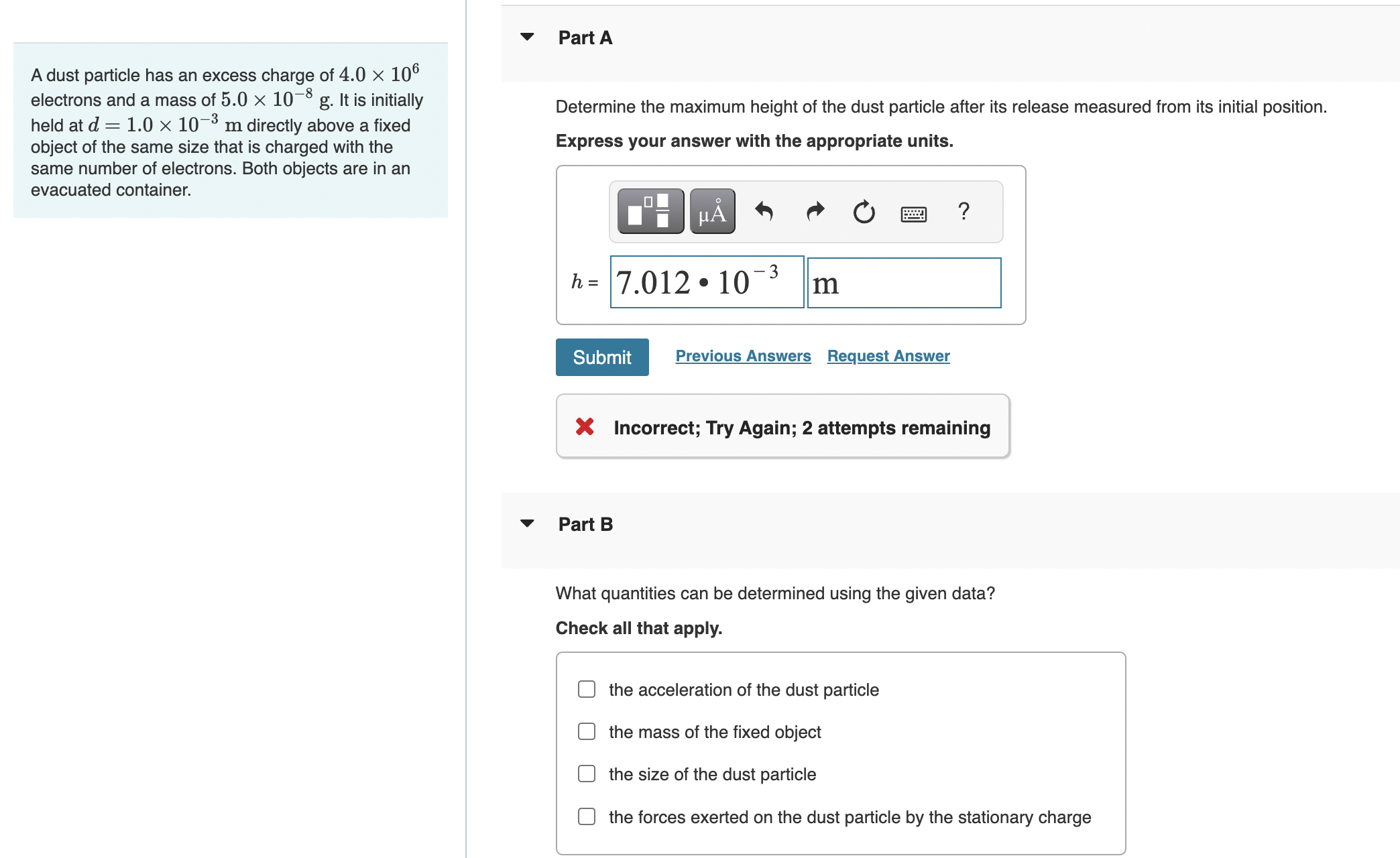 Solved A dust particle has an excess charge of 4.0\times 106 | Chegg.com