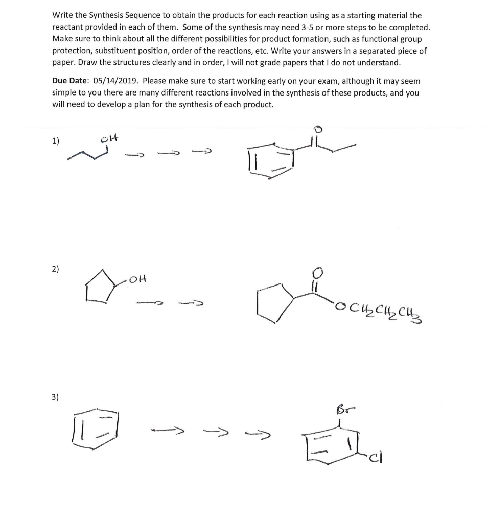 Solved Write the Synthesis Sequence to obtain the products | Chegg.com