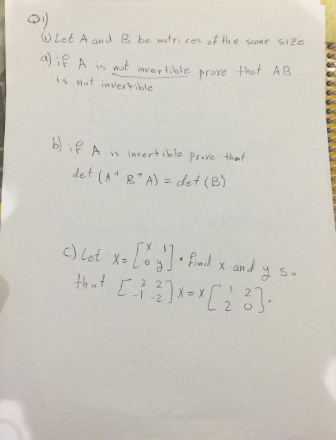 Solved 0 Let A and B be matrices of the same size. a) if A | Chegg.com