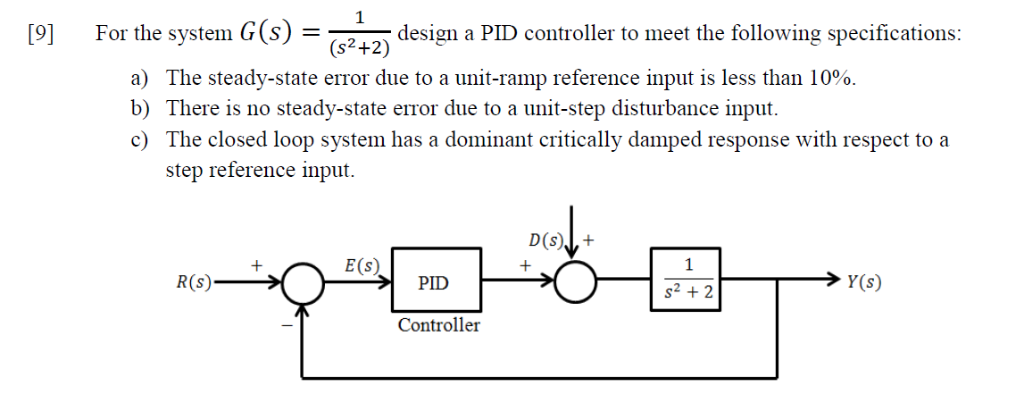 Solved 1 For the system G(s) design a PID controller to meet | Chegg.com
