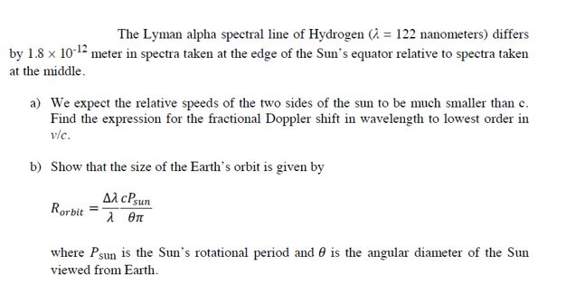 Solved The Lyman alpha spectral line of Hydrogen (122 | Chegg.com