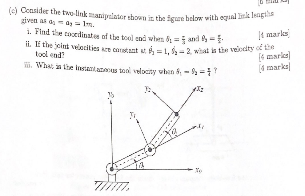 Solved (c) Consider the two-link manipulator shown in the | Chegg.com