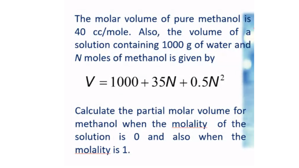 Solved The molar volume of pure methanol is 40cc/ mole. | Chegg.com