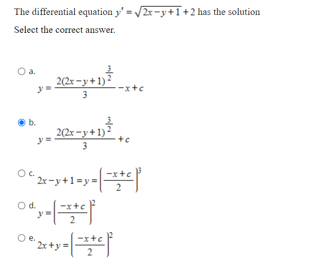 Solved The differential equation y′=2x−y+1+2 has the | Chegg.com
