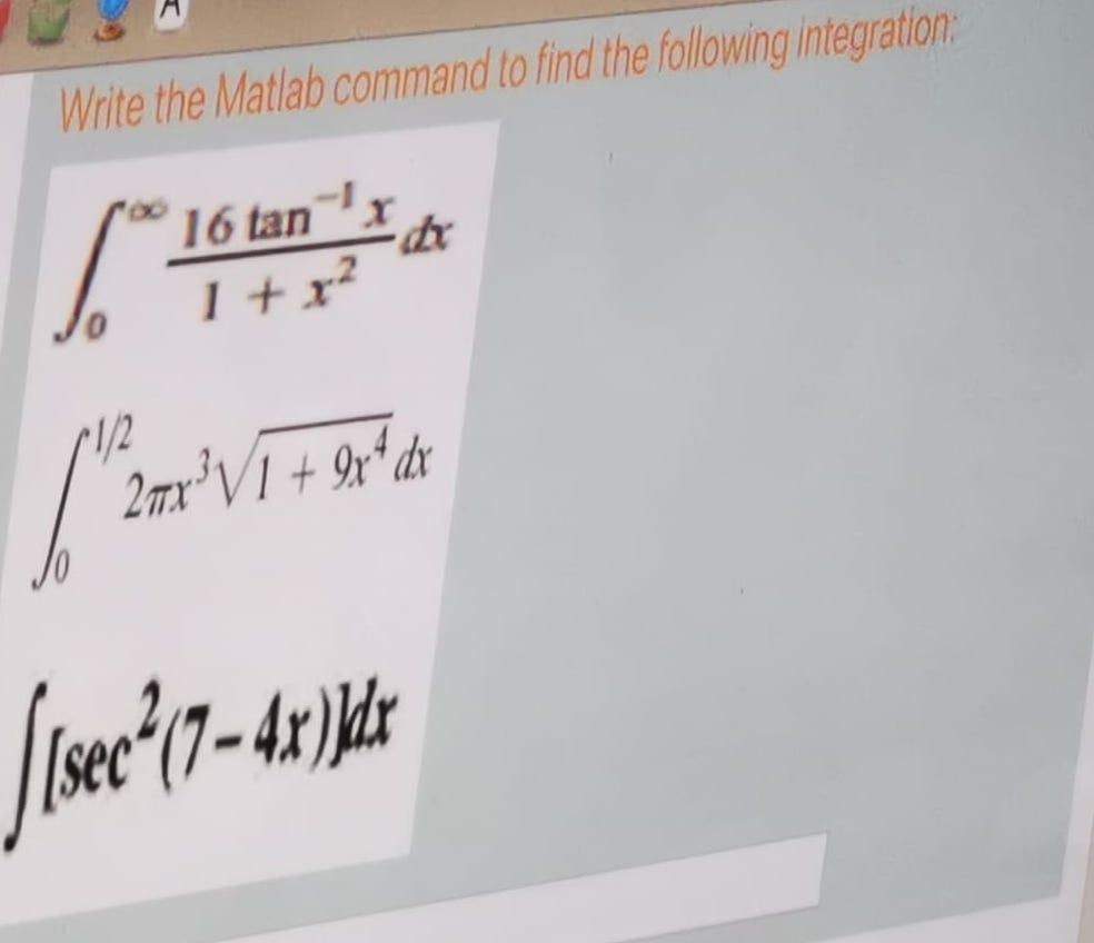 Solved Write the Matlab command to find the following | Chegg.com