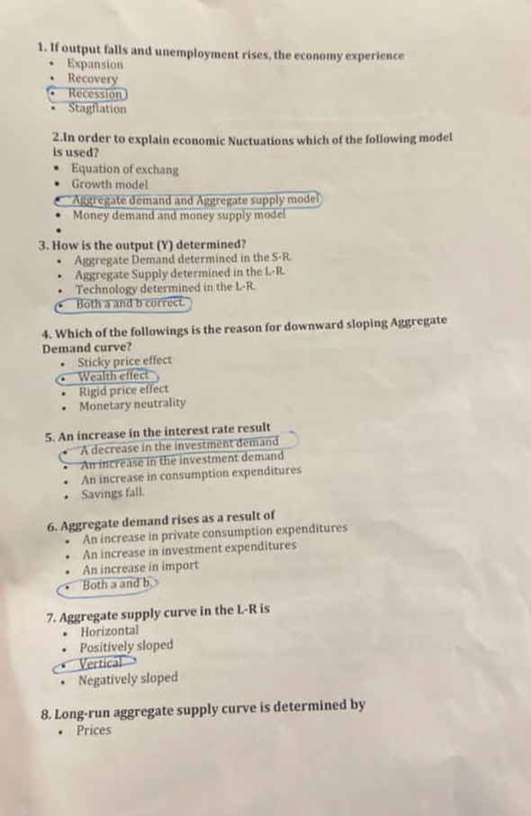 Solved If output falls and unemployment rises, the economy | Chegg.com