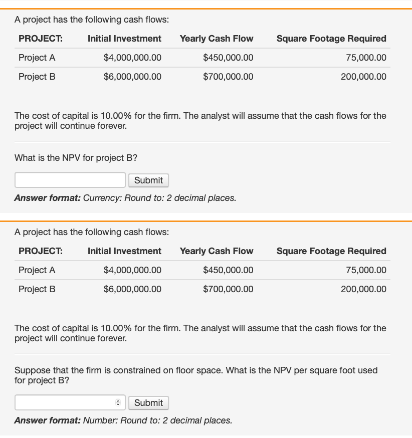 Solved A project has the following cash flows: The cost of | Chegg.com