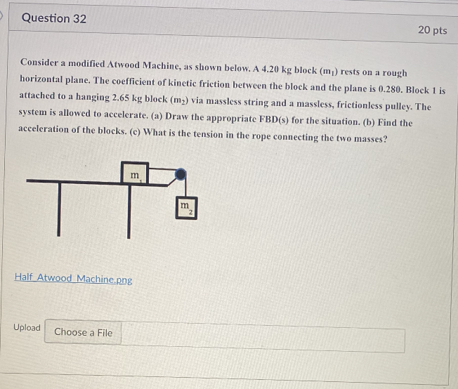 Solved Question 32 20 pts Consider a modified Atwood | Chegg.com