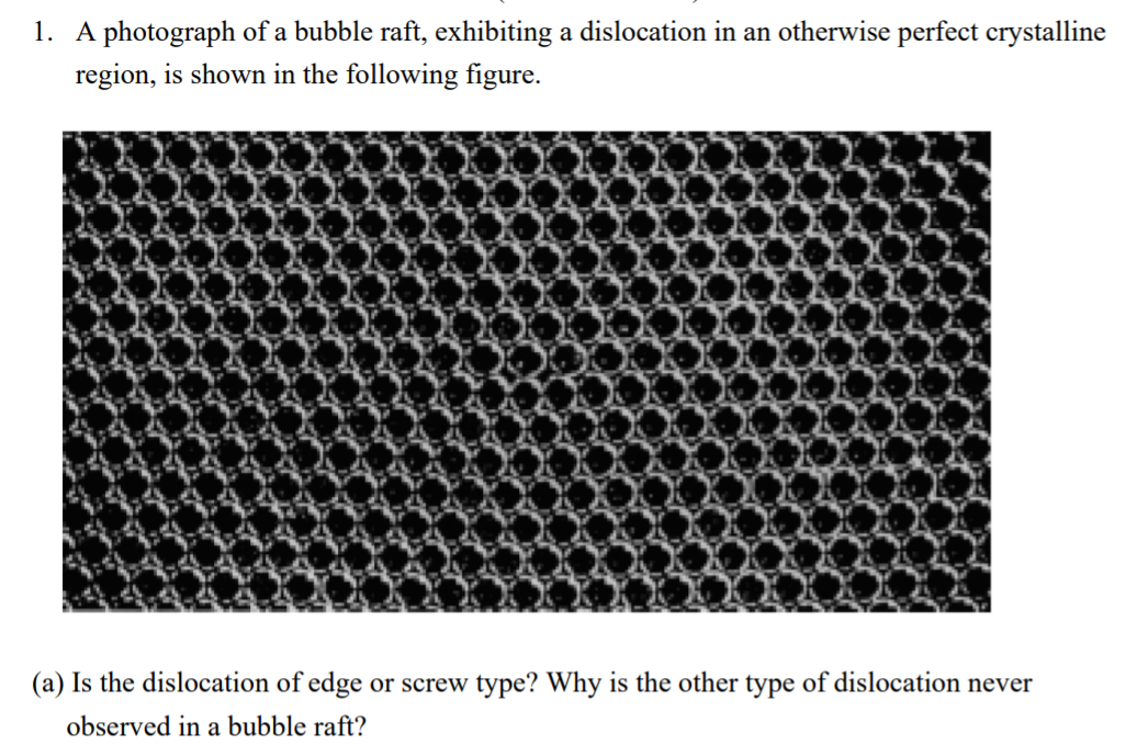 Solved 1. A photograph of a bubble raft, exhibiting a | Chegg.com