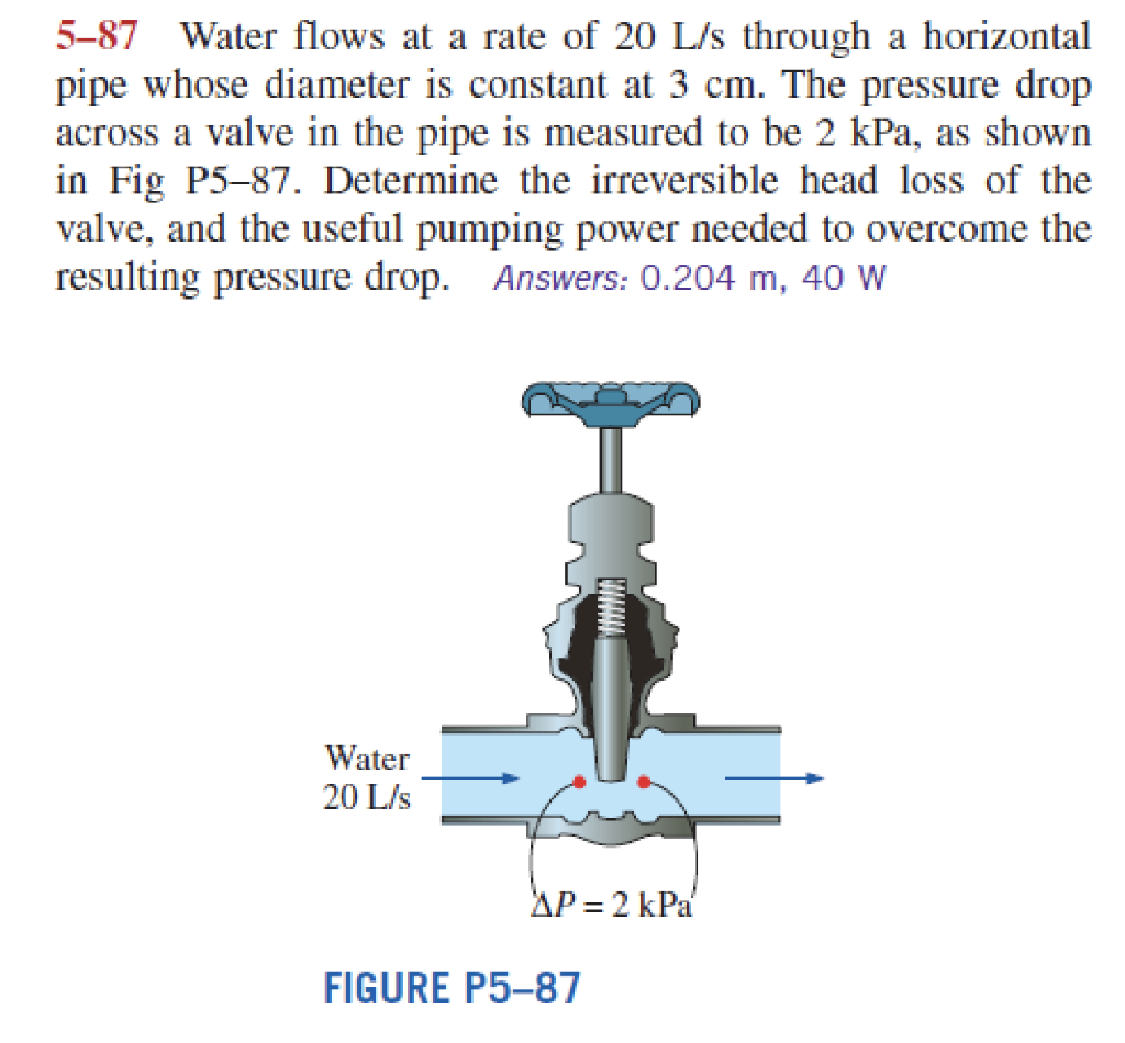 Solved 5-87 Water flows at a rate of 20 L/s through a | Chegg.com