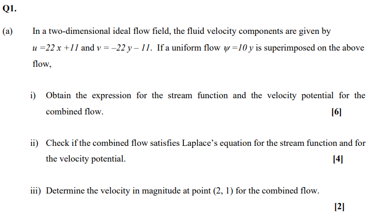 Solved Q1. (a) In a two-dimensional ideal flow field, the | Chegg.com