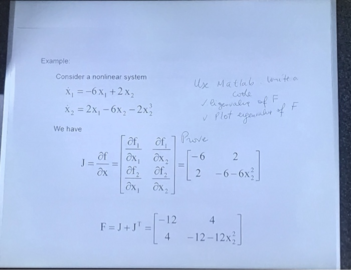 Solved Example Consider a nonlinear system x, =-6x1+2x2 x2 = | Chegg.com