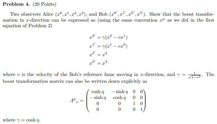 Solved Problem 4. (20 Points) Two observers Alice (20, 21, | Chegg.com