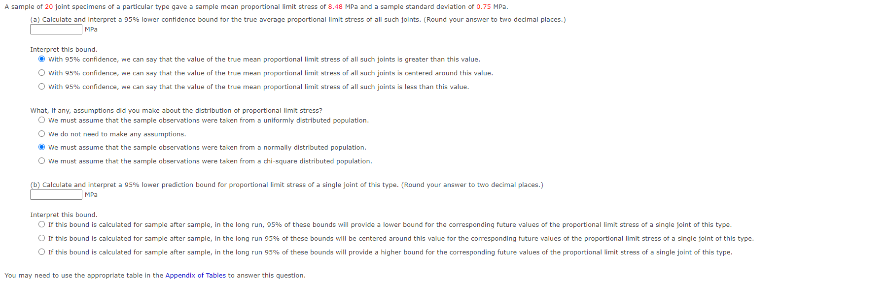Solved A sample of 20 joint specimens of a particular type | Chegg.com