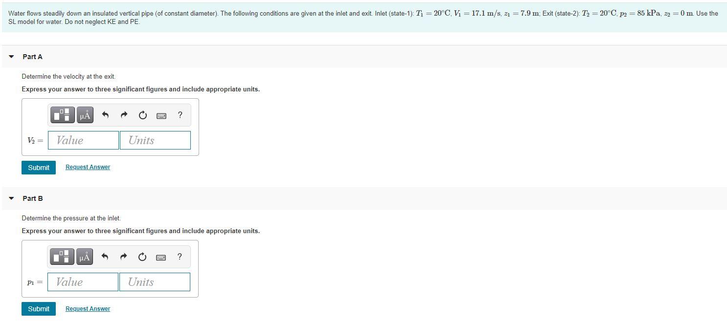 Solved Water flows steadily down an insulated vertical pipe | Chegg.com