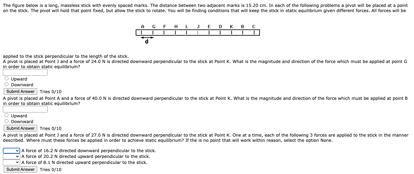 Solved The figure below is a long, massless stick with | Chegg.com