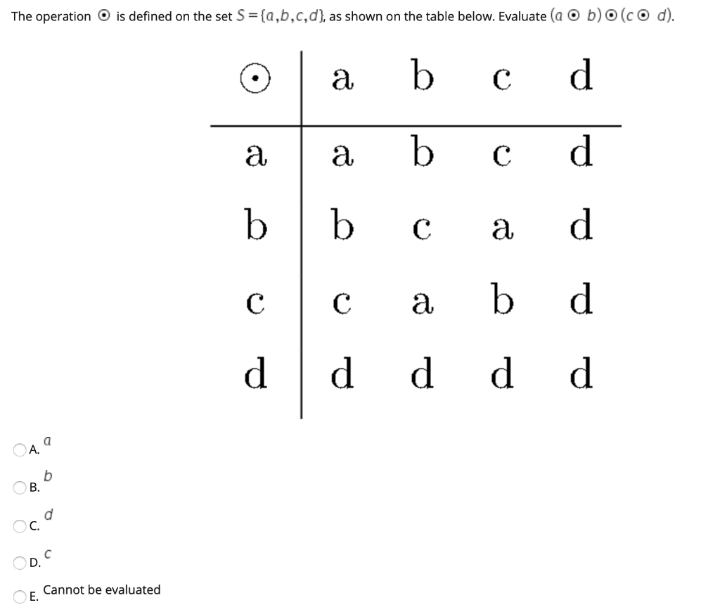 Solved The operation O is defined on the set S={a,b,c,d), as | Chegg.com
