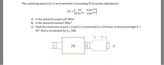 Solved The scattering matrix of a 2-port network is | Chegg.com