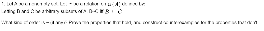 Solved 1. Let A be a nonempty set. Let ∼ be a relation on | Chegg.com