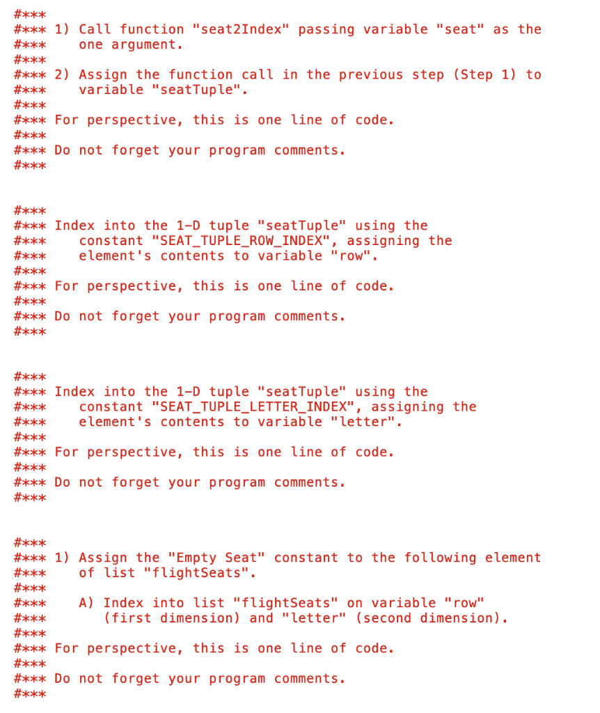 Solved \#*** \#*** 1) Call function "seat2Index" passing | Chegg.com