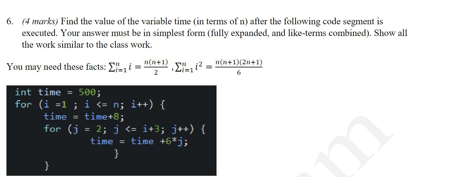Solved 6. (4 marks) Find the value of the variable time (in | Chegg.com