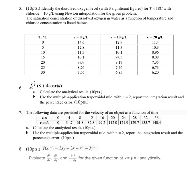 Solved 5. (10pts.) Identify the dissolved oxygen level (with | Chegg.com