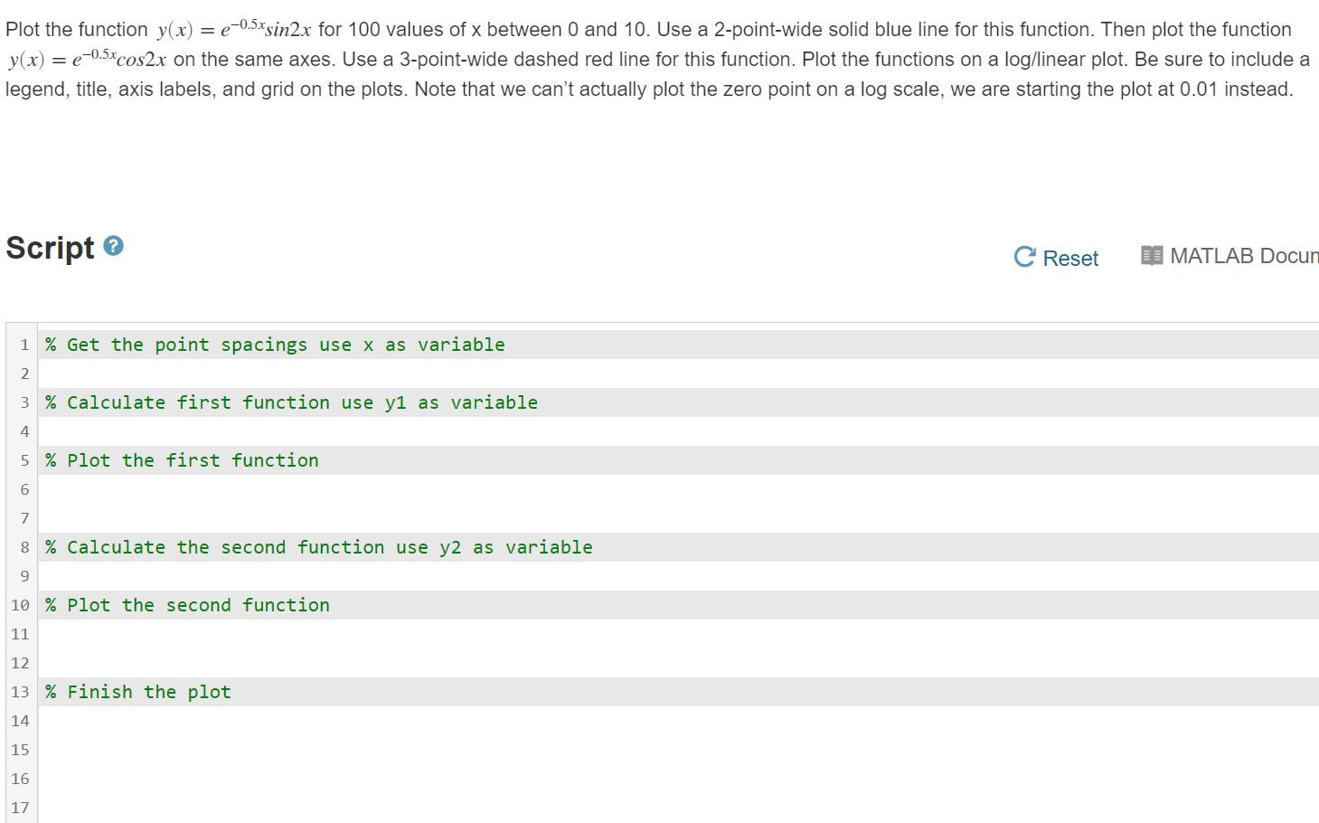 Solved Plot the function y(x) = e-0.5#sin2x for 100 values | Chegg.com