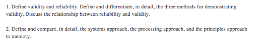 Solved 1. Define validity and reliability. Define and | Chegg.com